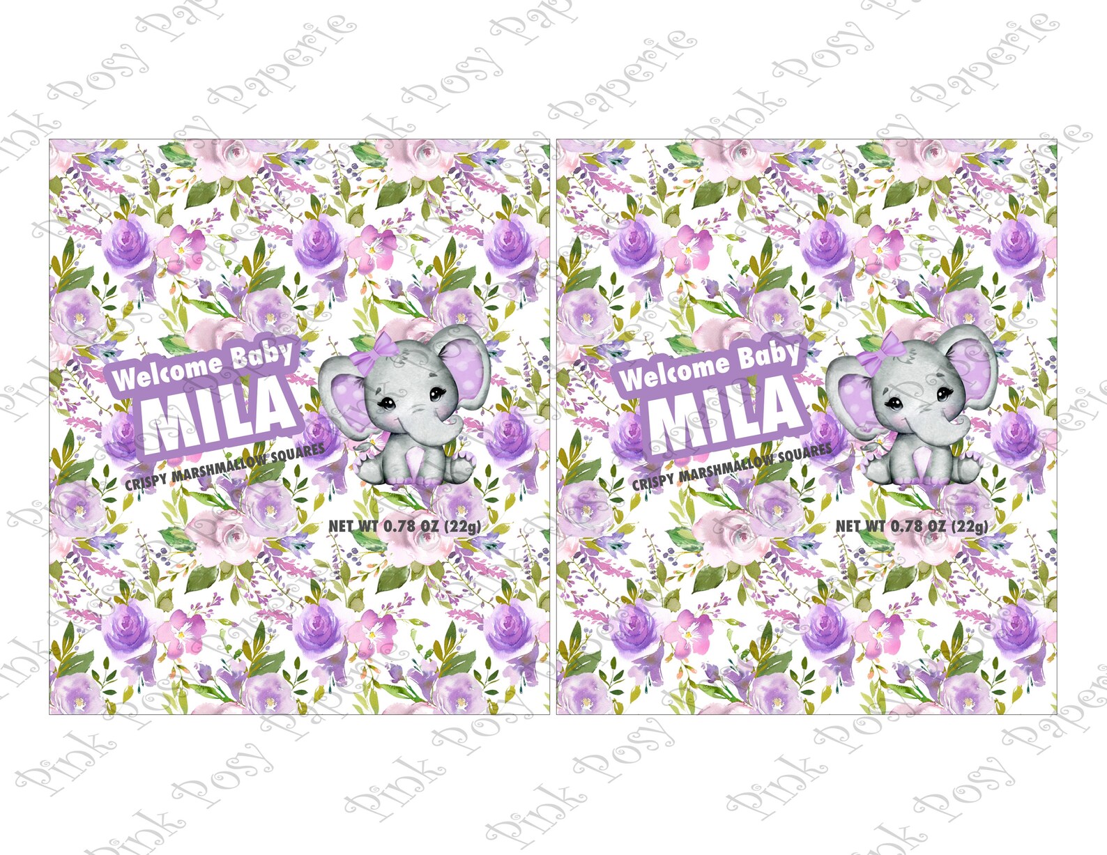Editable Elephant Rice Cereal Treats Baby Shower Favors Girl - Etsy