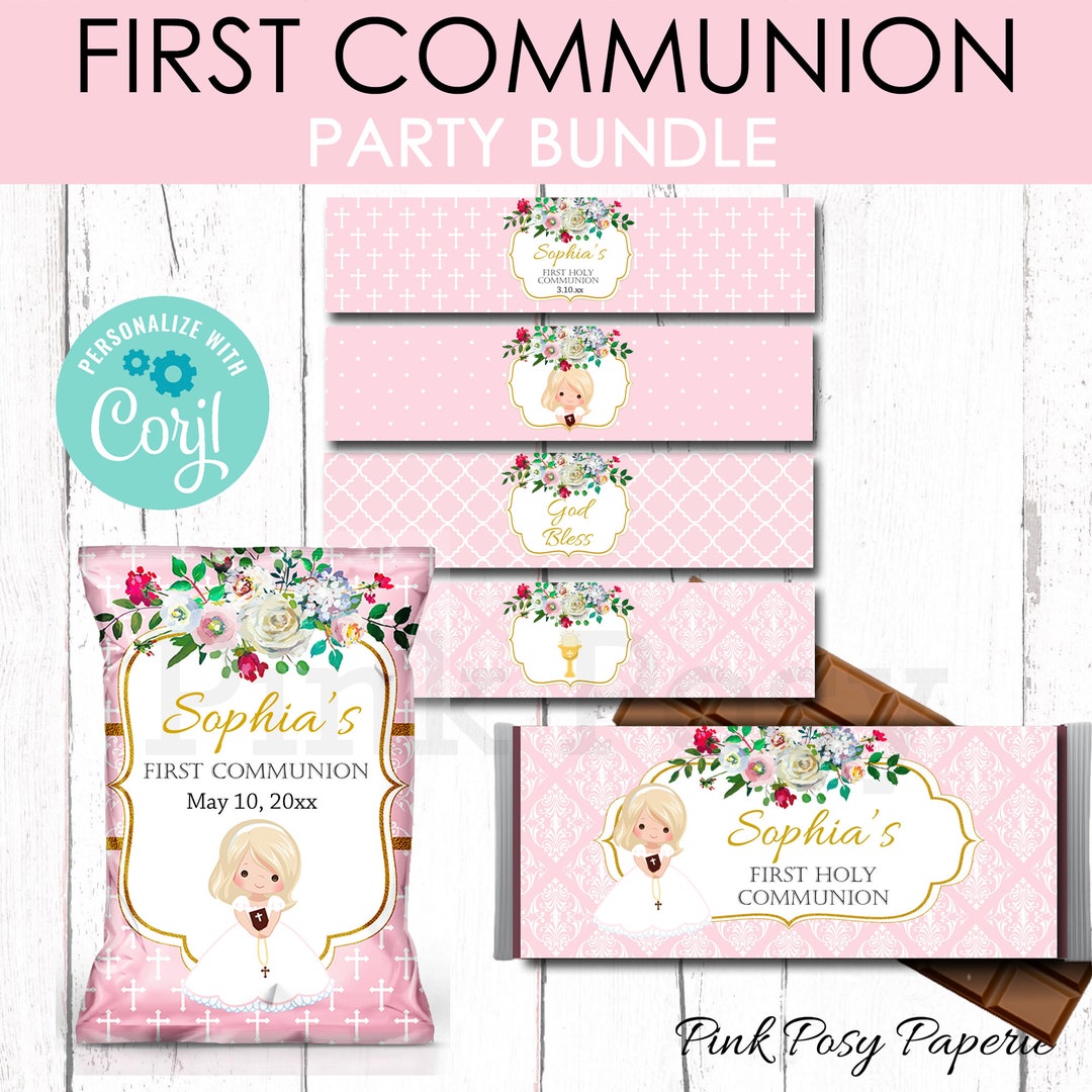 Editable First Communion Favor Bundle, Girl First Communion, Printable ...