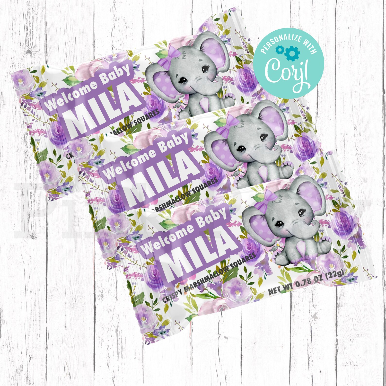 Editable Elephant Rice Cereal Treats Baby Shower Favors Girl - Etsy