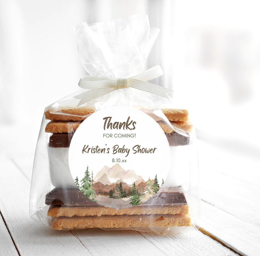 Mountain Trees Baby Shower Favor Labels, Thank You Stickers, Woodland ...