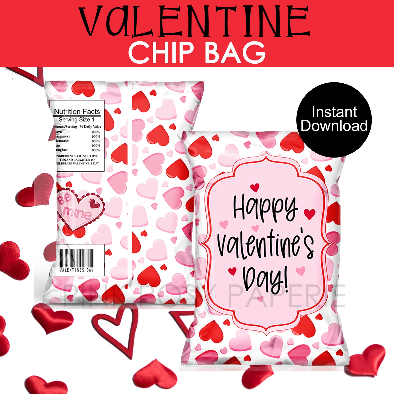Valentine Party Bundle, Valentine's Day Chip Bags, Printable Digital ...