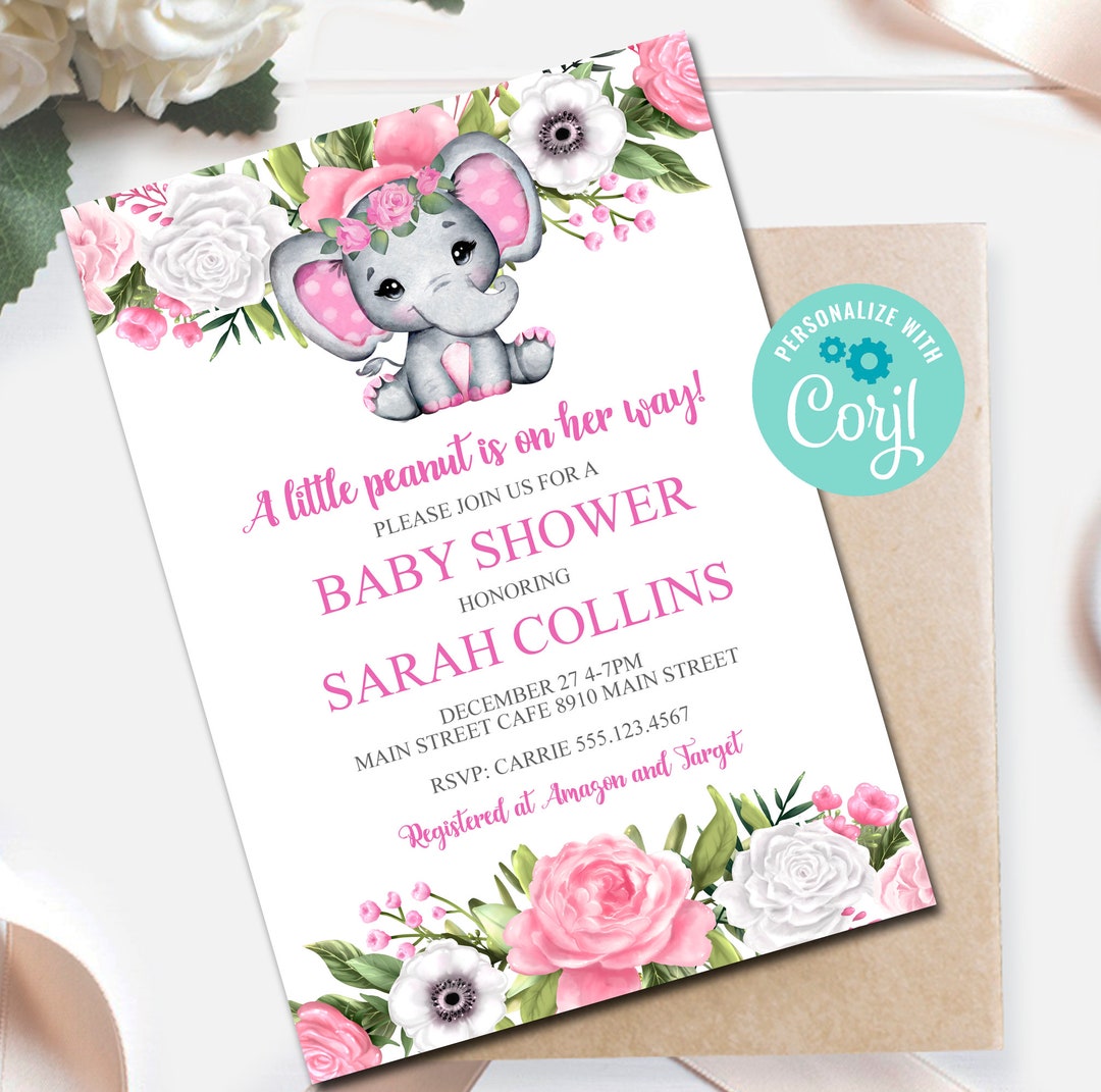 Editable Elephant Baby Shower Invitation, Printable Invitation, Pink ...