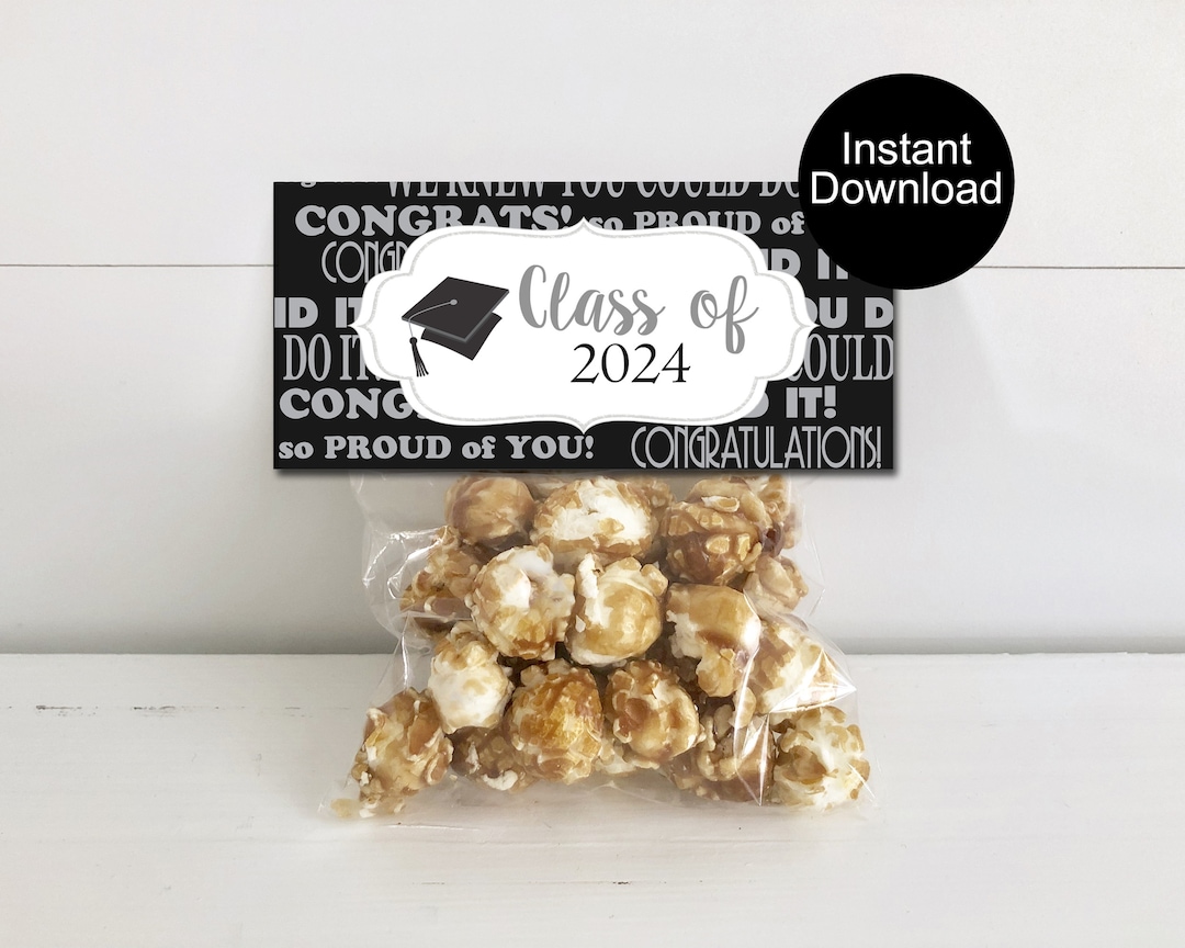 Graduation Treat Bag Toppers, Black Silver Chocolate Treat Bag Favors ...