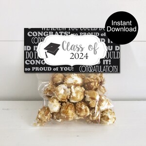 Graduation Treat Bag Toppers, Black Silver Chocolate Treat Bag Favors ...
