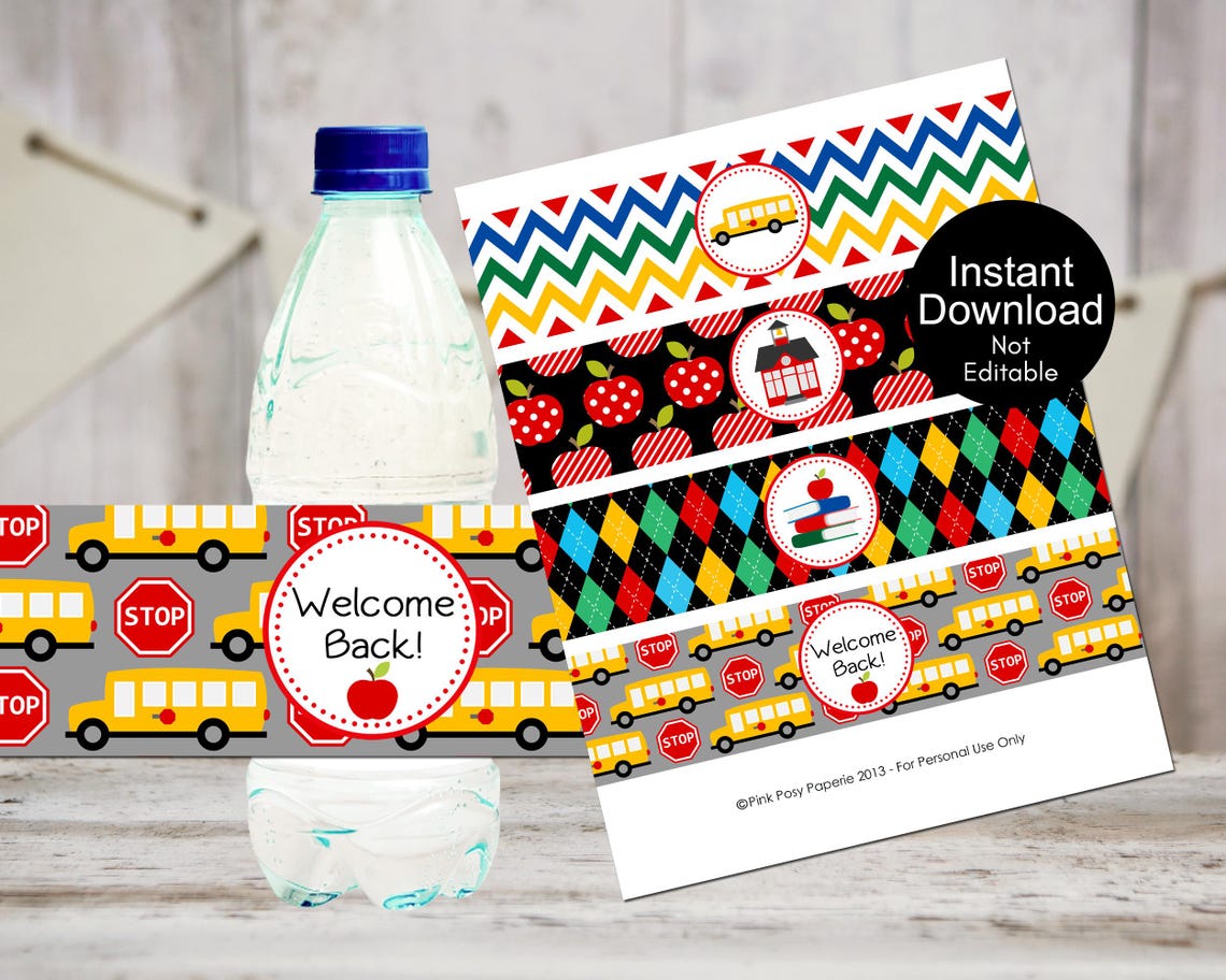 Back to School Water Bottle Wrappers, First Day of School Wrappers ...