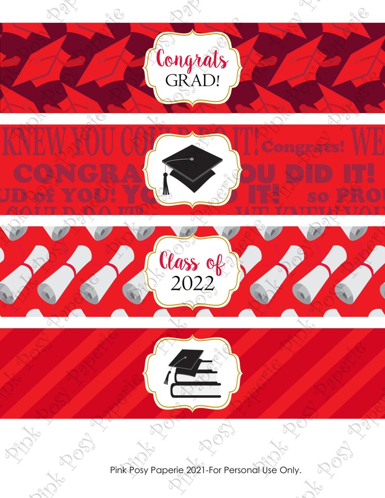 Graduation Water Bottle Labels Red Graduation Party Favors - Etsy