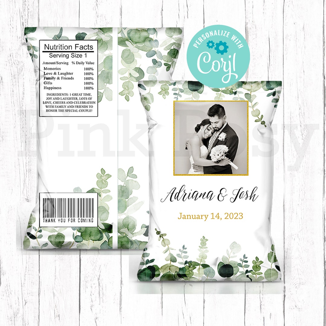 Wedding Photo Chip Bag, Custom Chip Bag, Engagement Favors, Editable ...