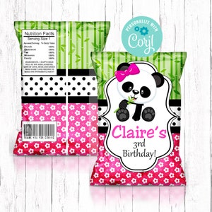 Editable Panda Chip Bag, Birthday Party Chip Bag, Panda Girl Birthday ...