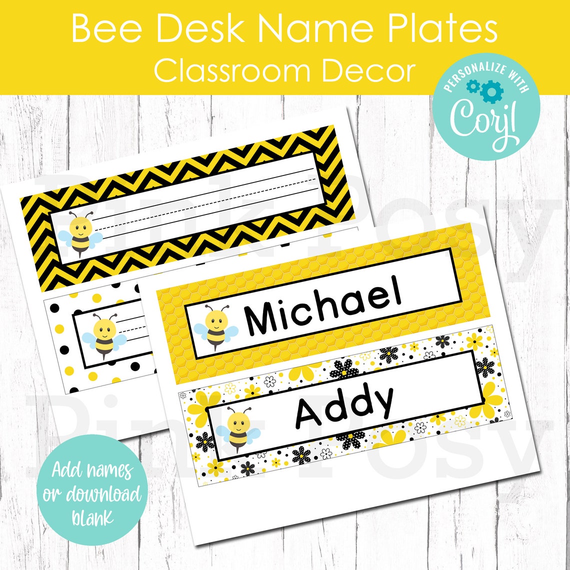 Editable Desk Name Plates Bee Desk Name Tags Classmate - Etsy