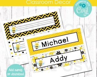 Editable Desk Name Plates, Bee Desk Name Tags, Classmate Decorations ...