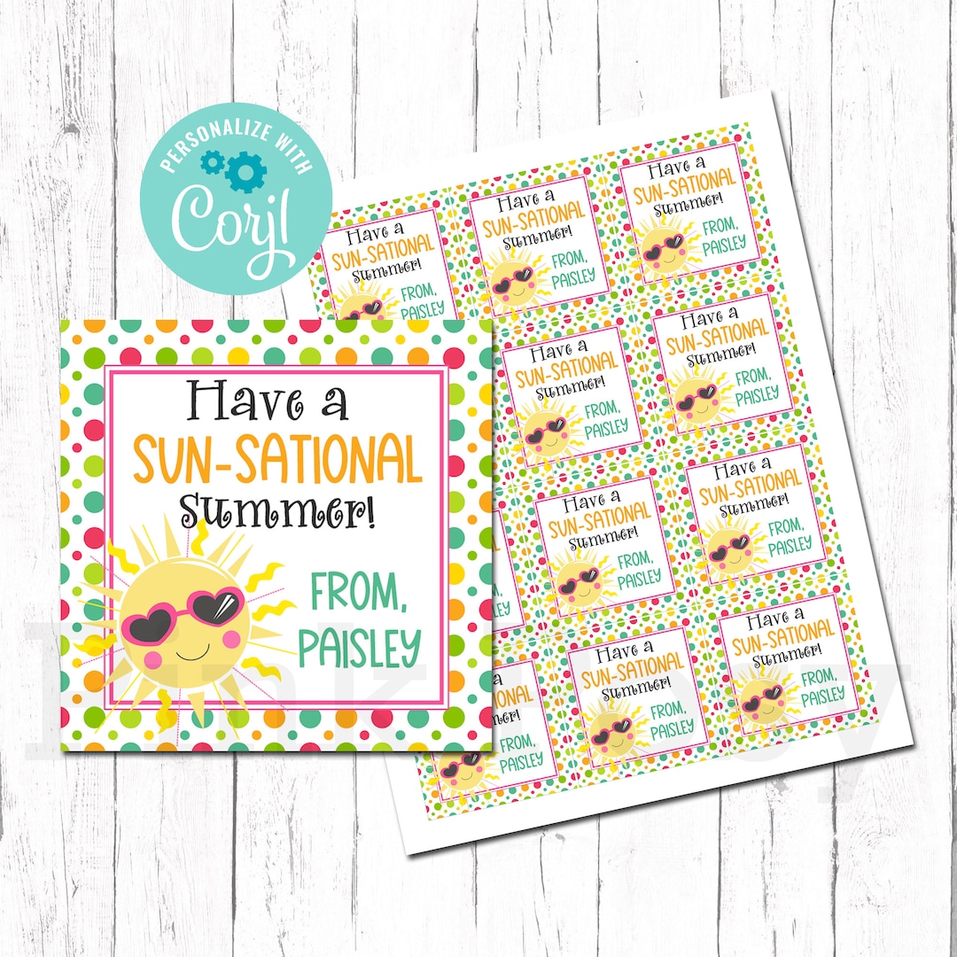 Editable Sun-sational Tags, End of School Year Tags, Classmate Gift ...