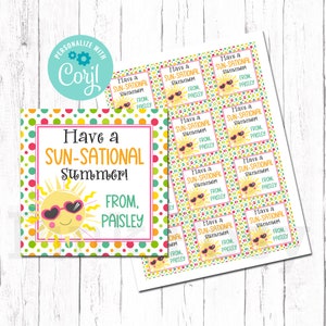 Editable Sun-sational Tags, End of School Year Tags, Classmate Gift ...