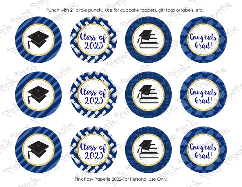 Navy Blue Graduation Cupcake Toppers Navy Graduation Decor - Etsy
