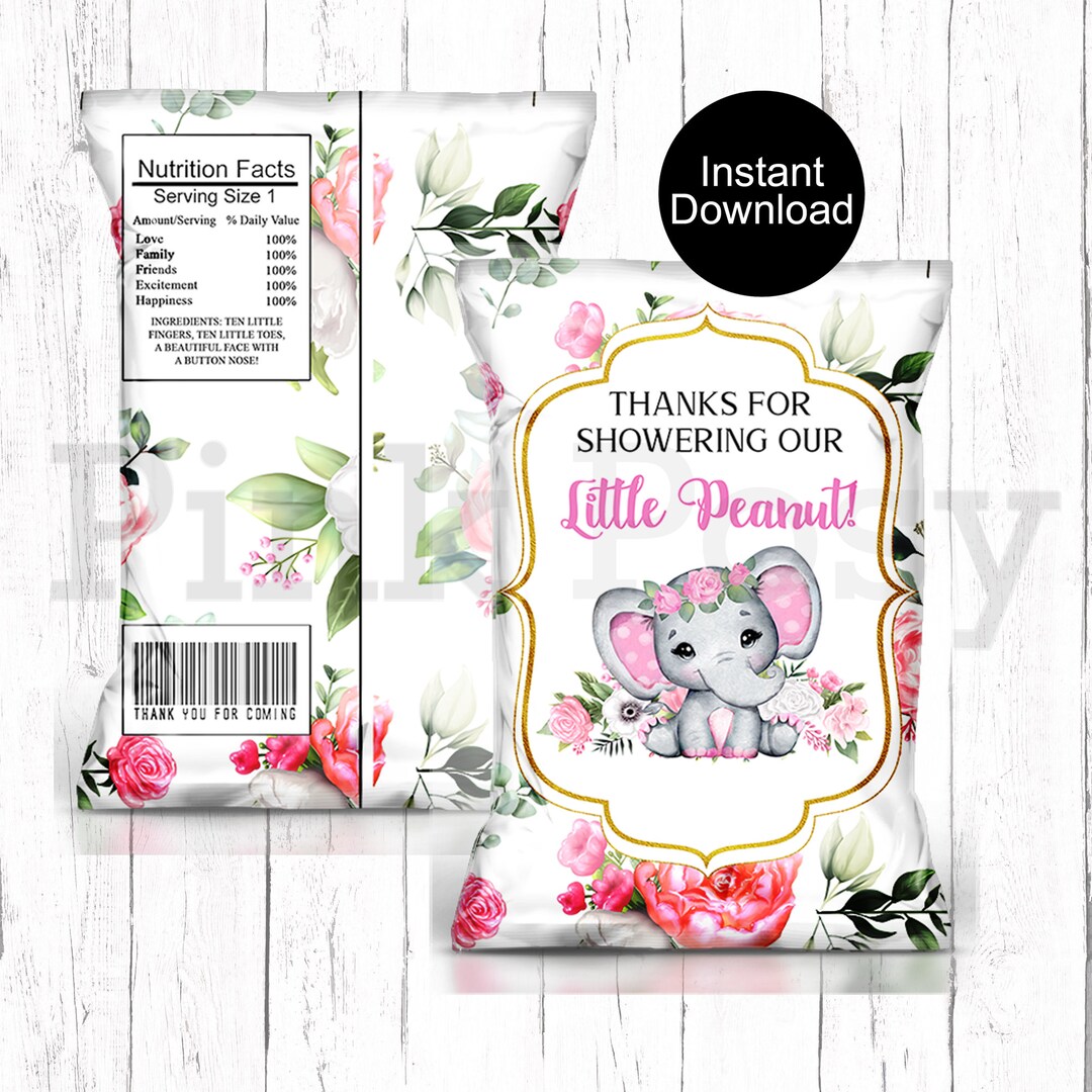 Baby Shower Chip Bag, Elephant Chip Bag, Elephant Girl Shower, It's A ...