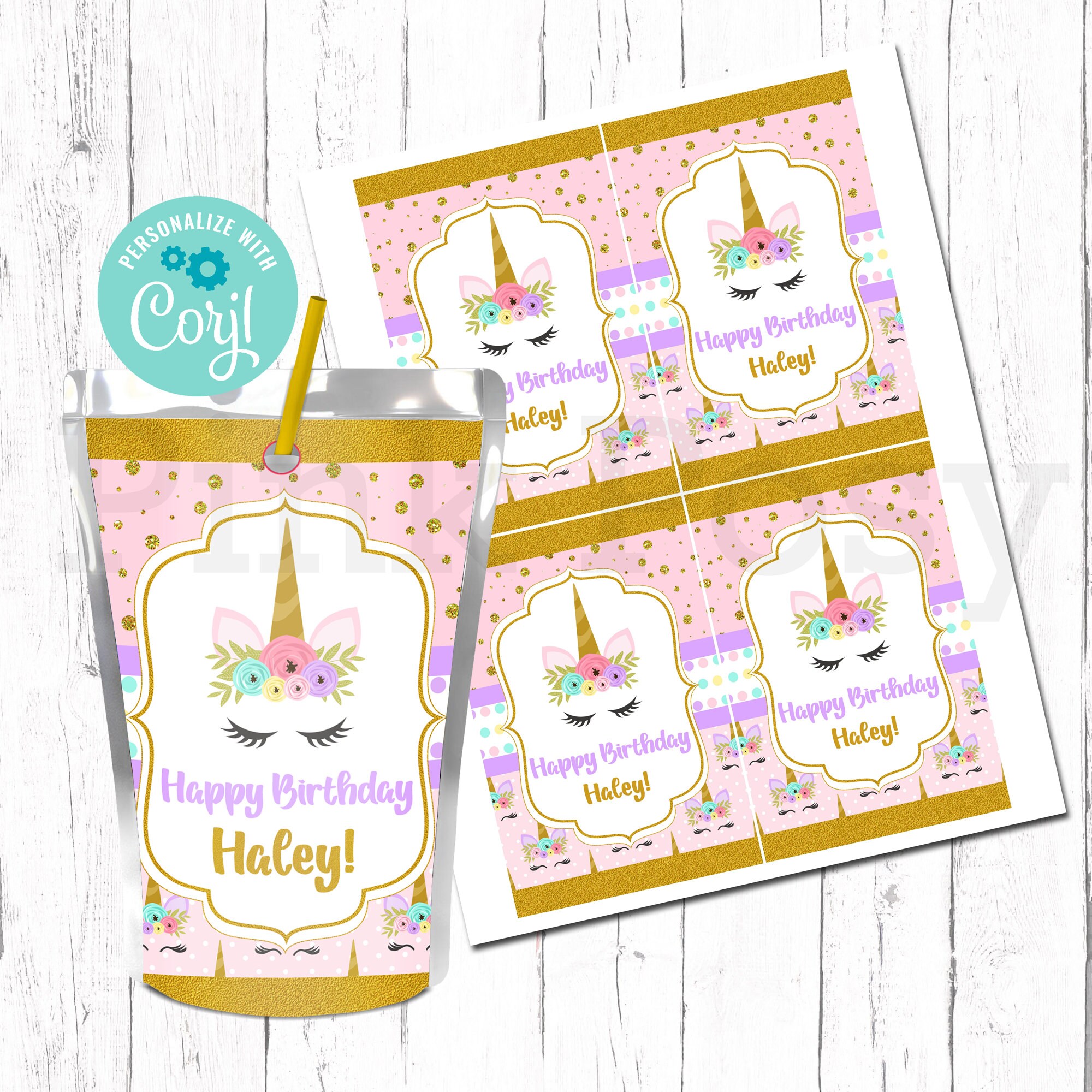 party favor rainbow canva VOL0016 custom juice box lable boho juice box ...