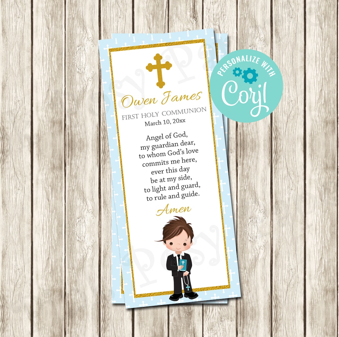 Editable First Communion Prayer Card, Printable Prayer Card, Boy ...