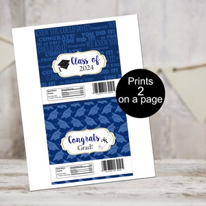Graduation Candy Bar Wrapper, Navy Blue Chocolate Wrappers, Class of ...