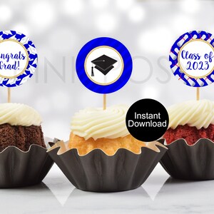Royal Blue Graduation Cupcake Toppers Blue Graduation Decor - Etsy