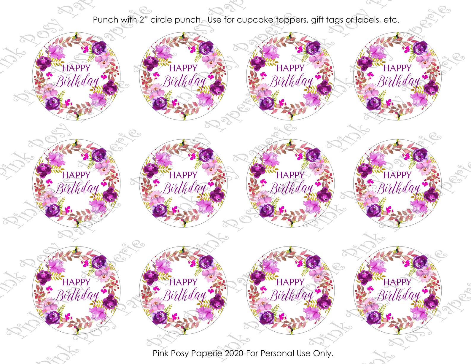 Birthday Cupcake Toppers Purple Floral Cupcake Toppers - Etsy