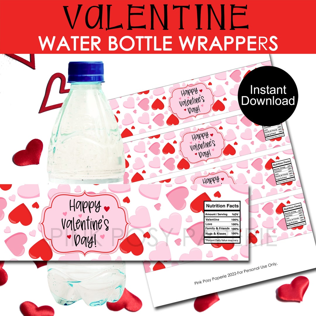 Valentine's Day Water Bottle Wrappers, Valentine's Party Favors ...