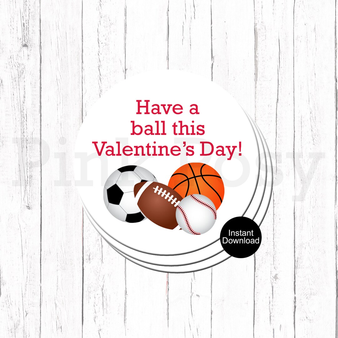 Sports Balls Valentine Gift Tags, Valentine's Day Cookie Tags, 2" Round ...