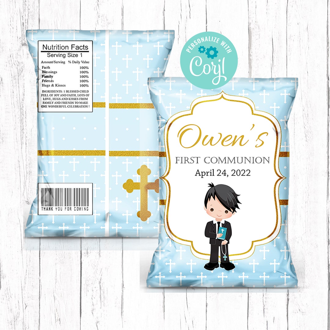 Editable First Communion Chip Bags, Boy Communion Treats, Communion Boy ...