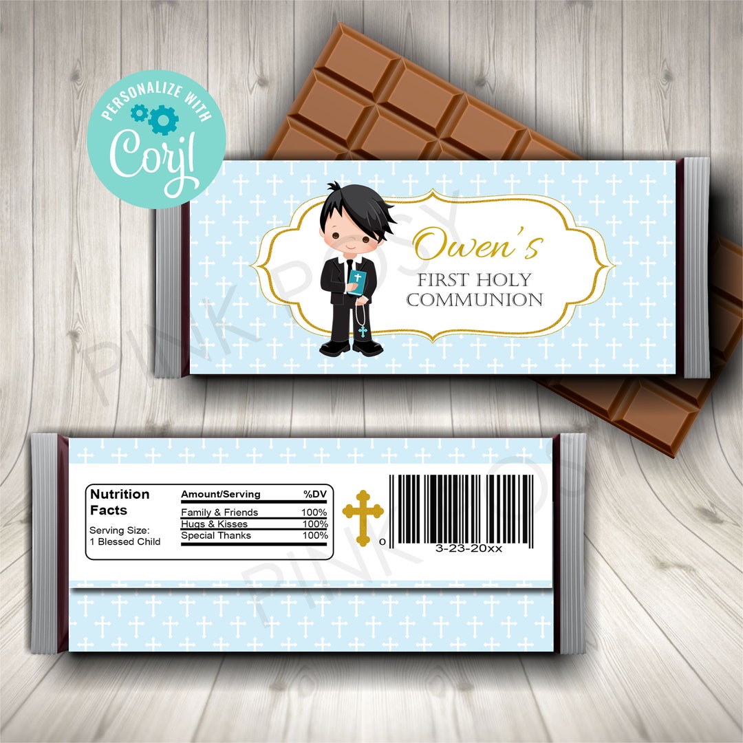 Editable Communion Candy Bar Wrapper, Boy First Communion, Communion ...