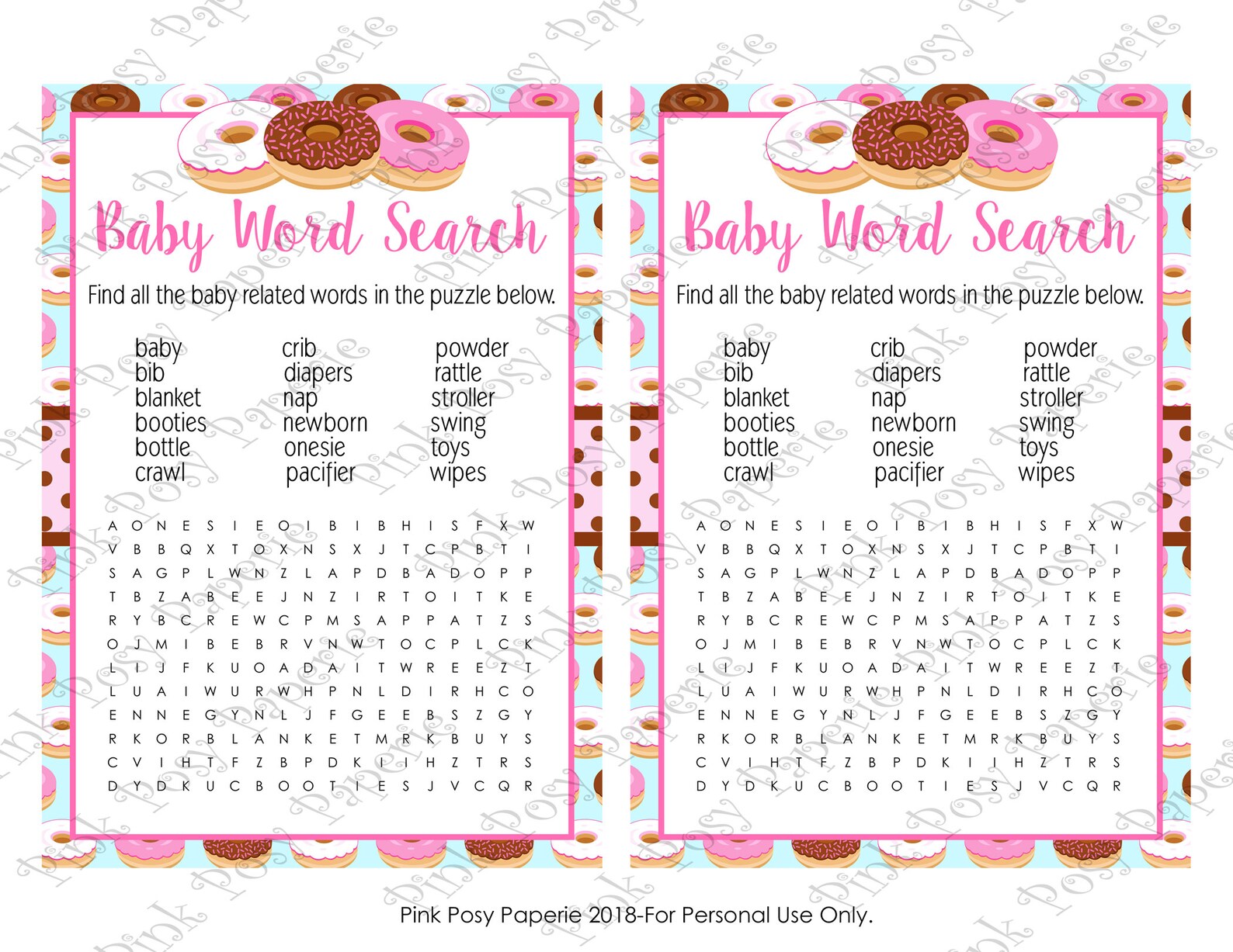 Printable Donut Shower Baby Word Search Game Instant | Etsy