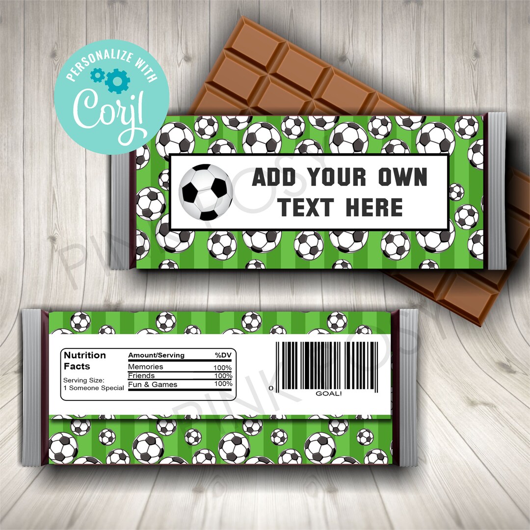Editable Soccer Candy Bar Wrappers, Green Soccer Birthday Party Favors ...