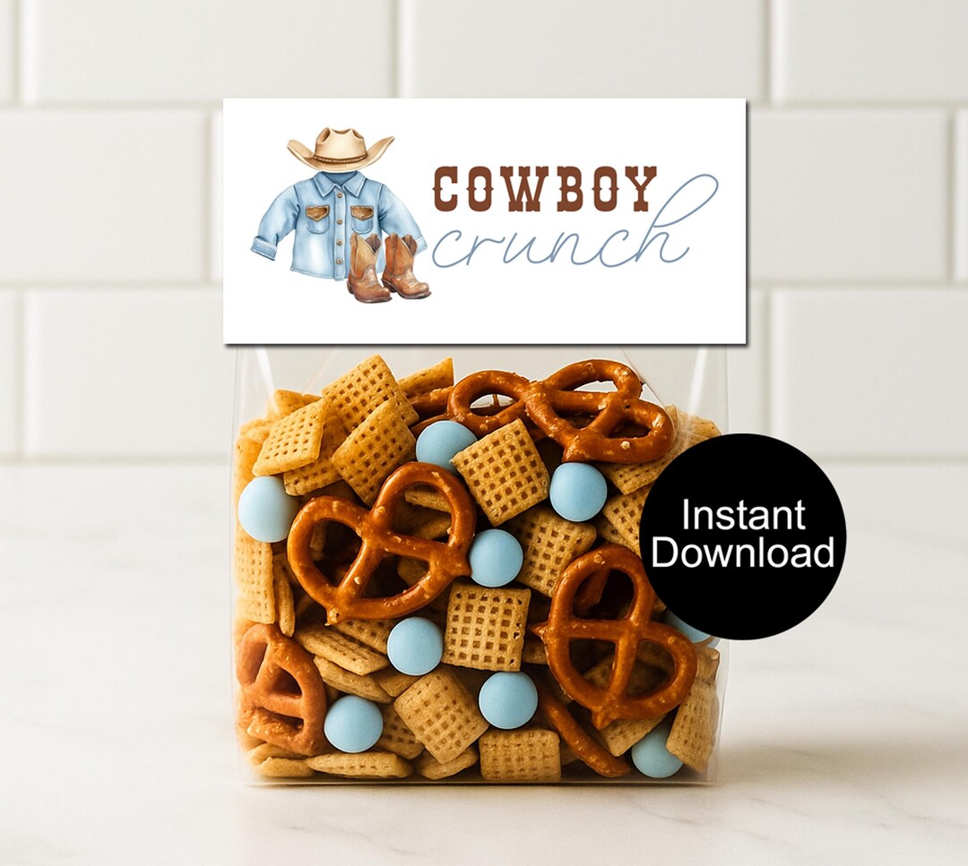 Cowboy Crunch, Birthday Treat Bag Favors, First Rodeo, Baby Shower Bag ...