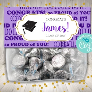 Editable Graduation Treat Bag Toppers, Purple Treat Bag Favors, Class ...