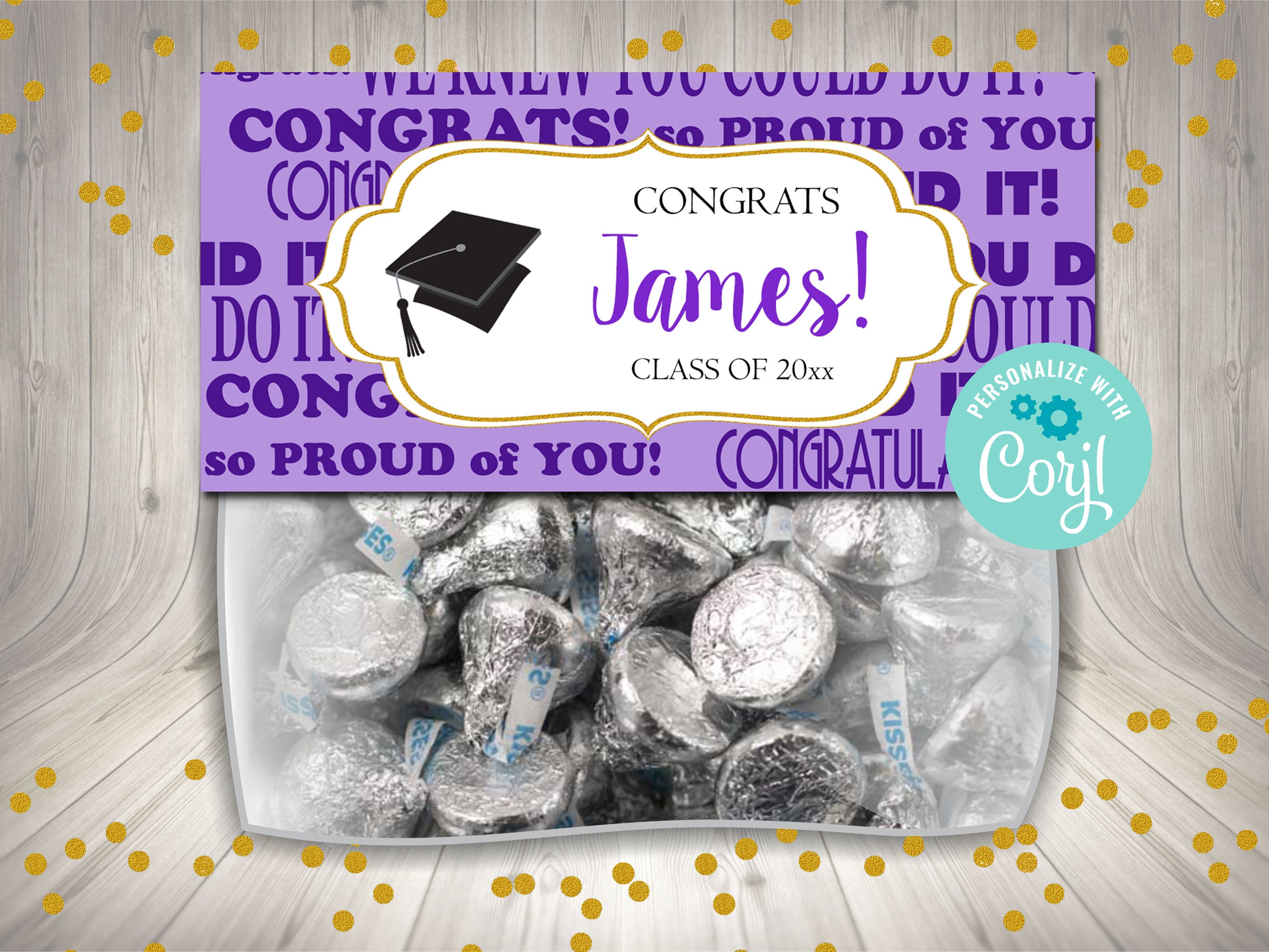 Editable Graduation Treat Bag Toppers, Purple Treat Bag Favors, Class ...
