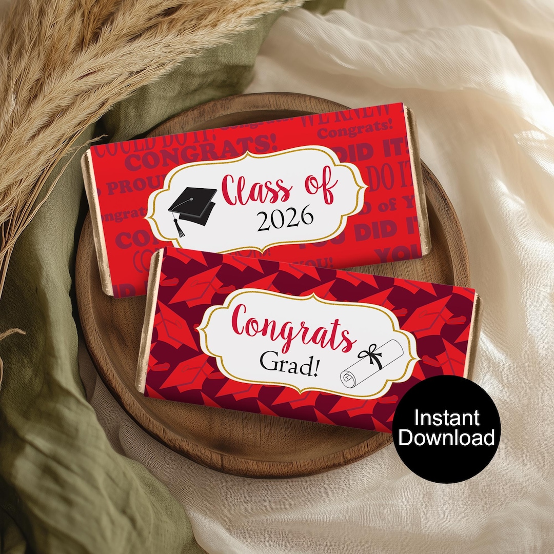 Graduation Candy Bar Wrapper, Red Chocolate Wrappers, Class of 2026 ...