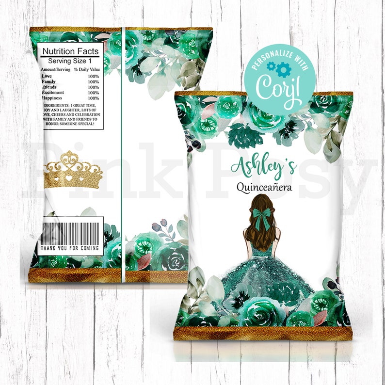 Quinceanera Chip Bag Green Floral Chip Bag 15th Birthday - Etsy
