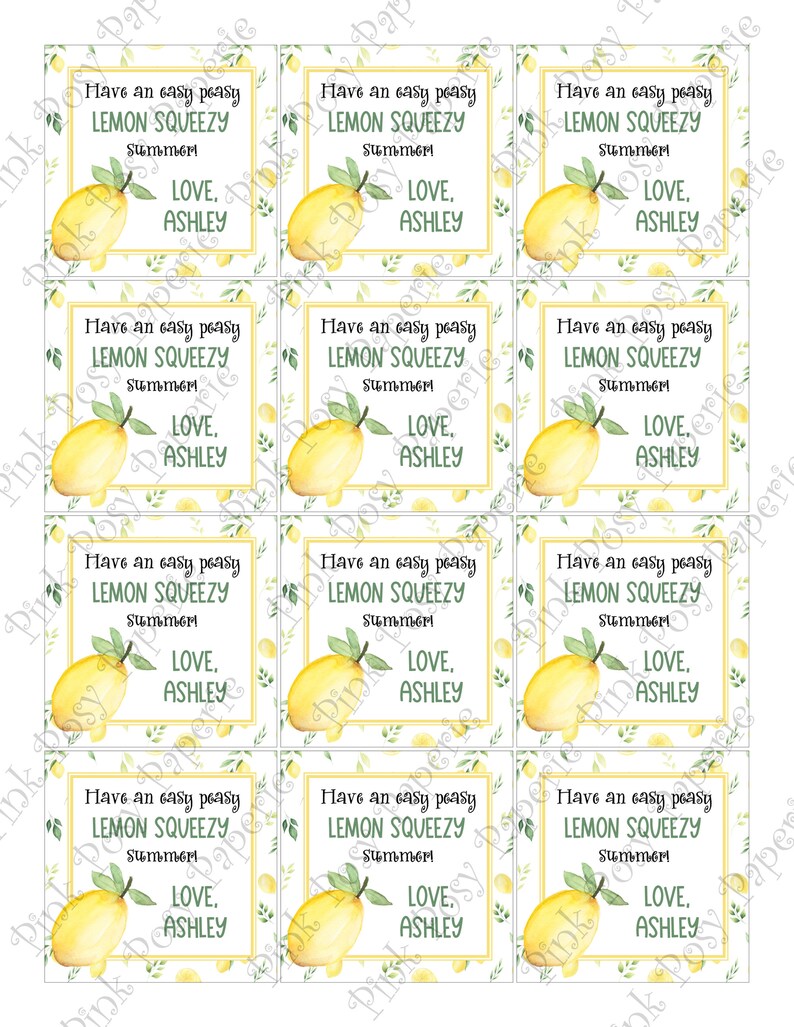 Editable Lemon Tags Easy Peasy Lemon Squeezy End of School - Etsy
