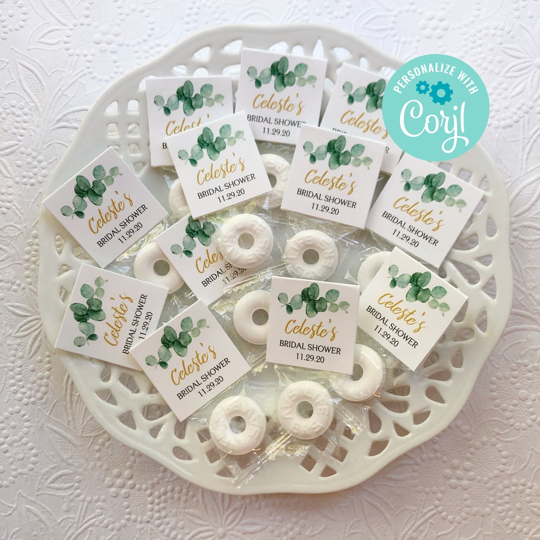 Editable Bridal Shower Mint Favors, Greenery Bridal Shower, Custom ...