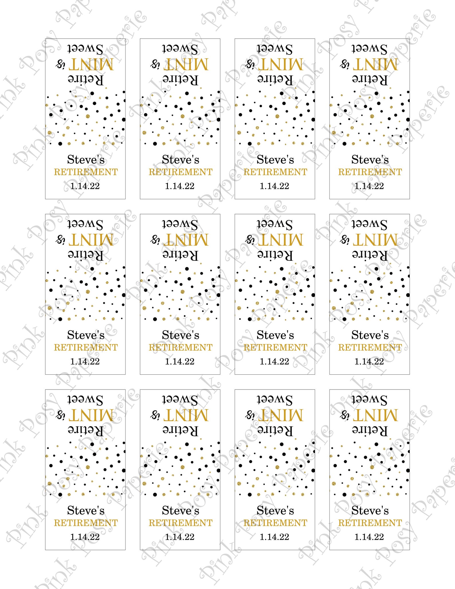 Editable Retirement Mint Favors, Retire Mint, Custom Mints, Black Gold ...