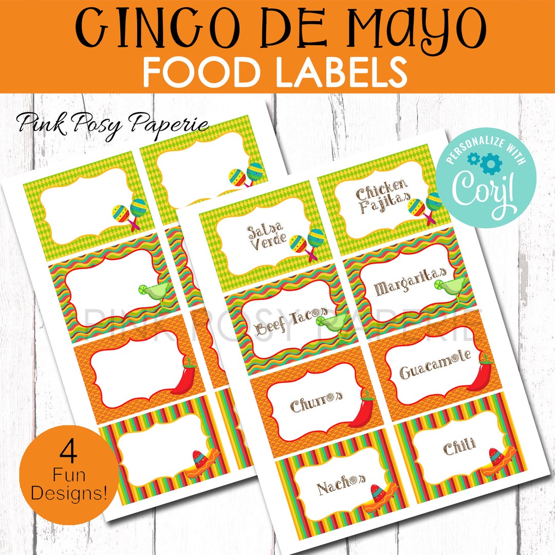 Cinco De Mayo Food Labels, Fiesta Birthday Labels, Mexican Party Labels ...