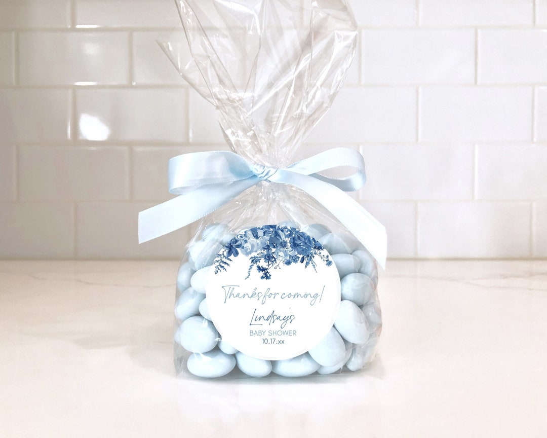 Blue Toile Baby Shower Favor Labels, Thank You Stickers, Blue ...