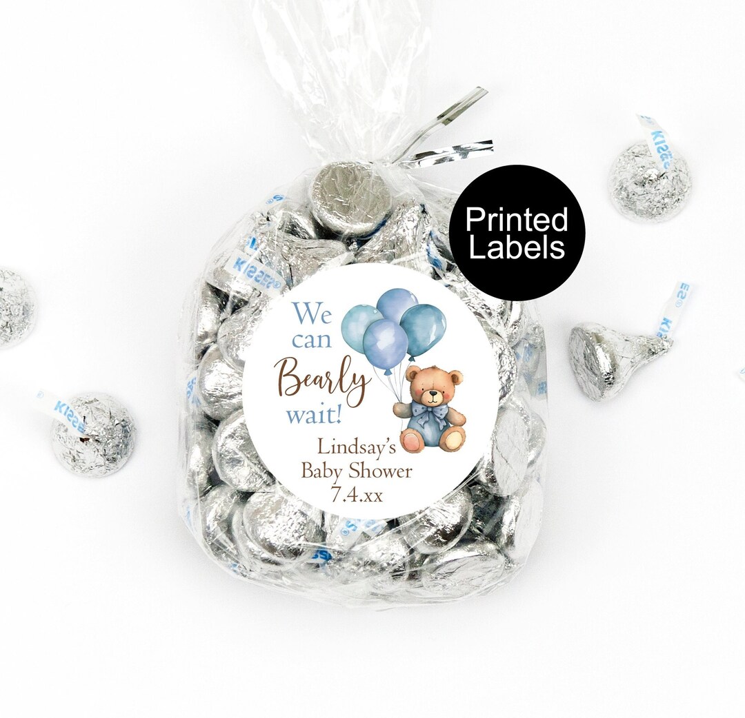 Baby Shower Favor Labels, Teddy Bear Baby Shower, Blue Bear Labels, Boy ...