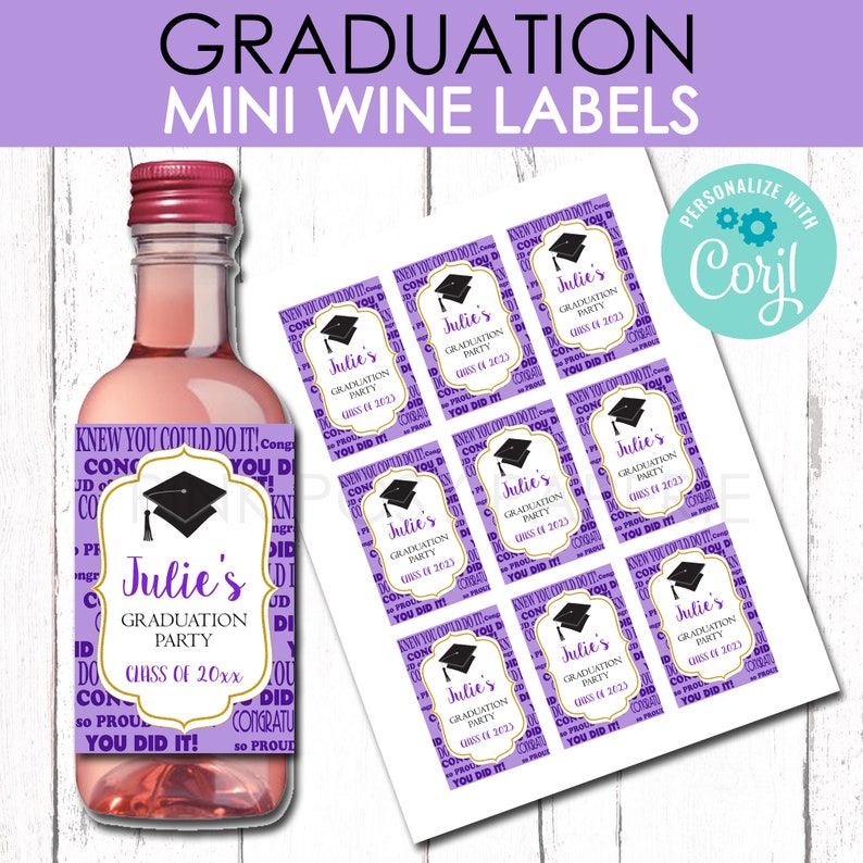 Graduation Mini Wine Labels Graduation Wine Template - Etsy