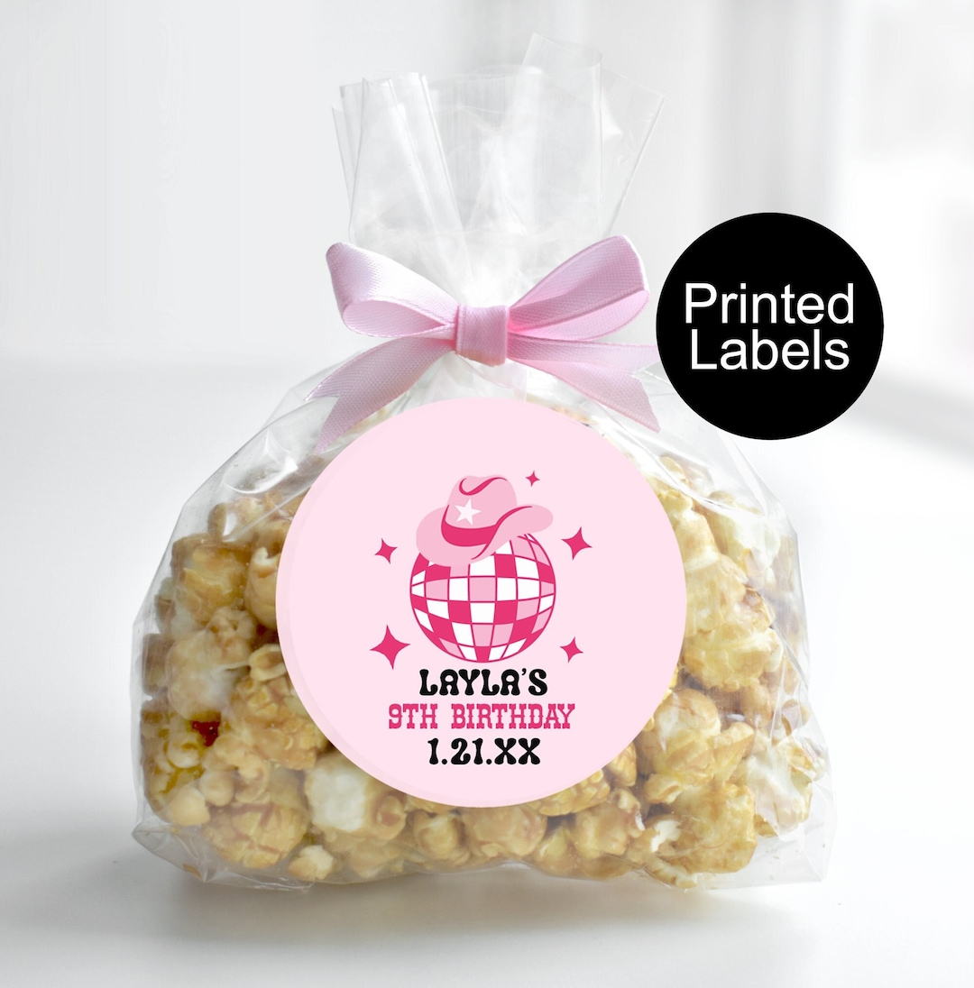 Disco Cowgirl Birthday Labels, Let's Go Girls, Pink Cowgirl, Western ...