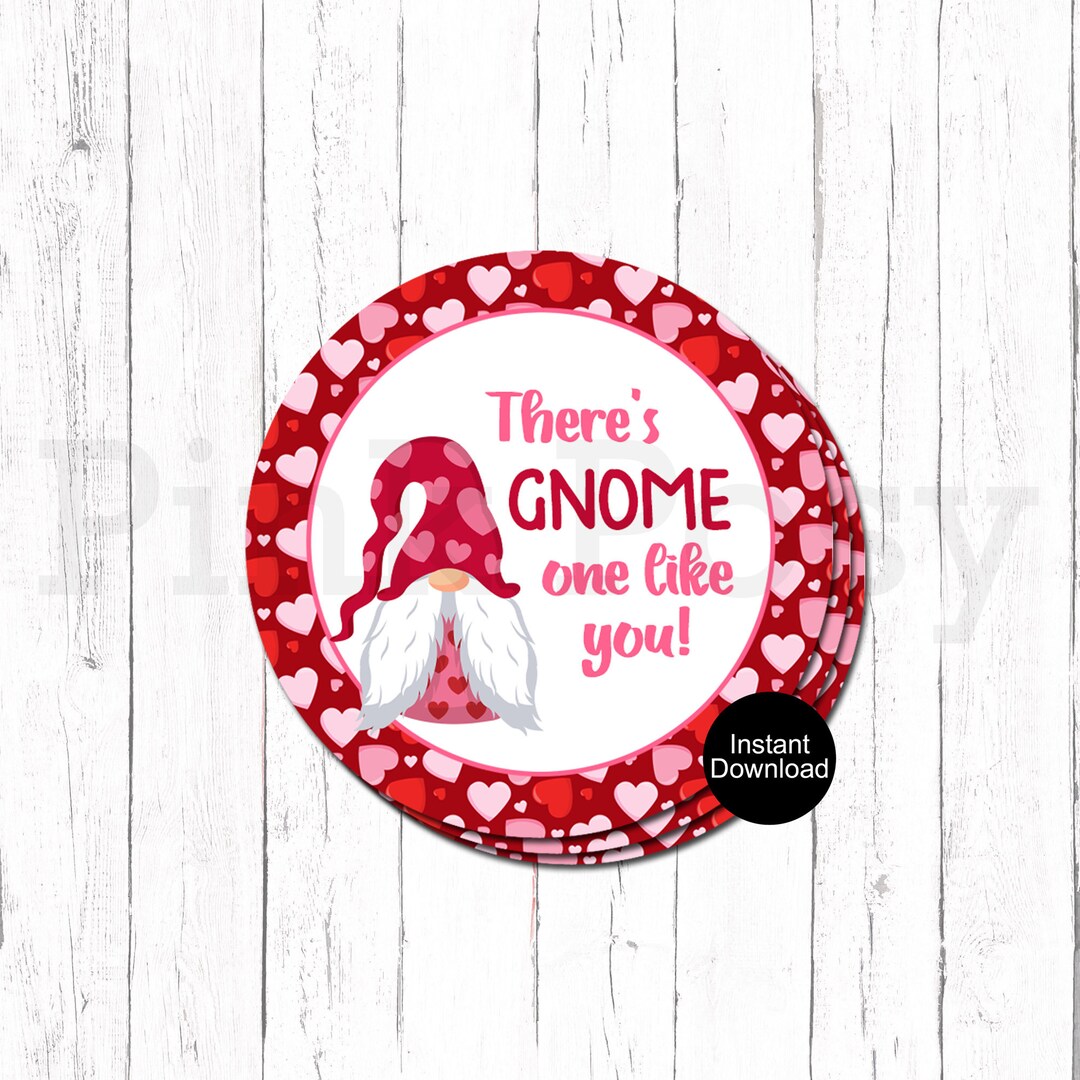 Gnome Valentine's Gift Tags, Printable Valentine's Day Cookie Tags, 2 ...