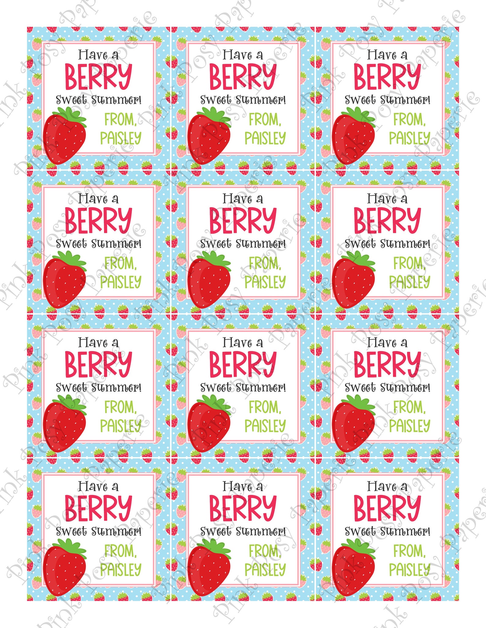 End of School Year Tags, Editable Strawberry Tags, Classmate Gift Tags ...