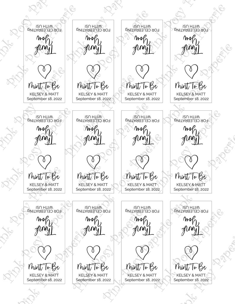 Editable Wedding Mint Favors, Mint to Be, Custom Mints, Heart Theme ...