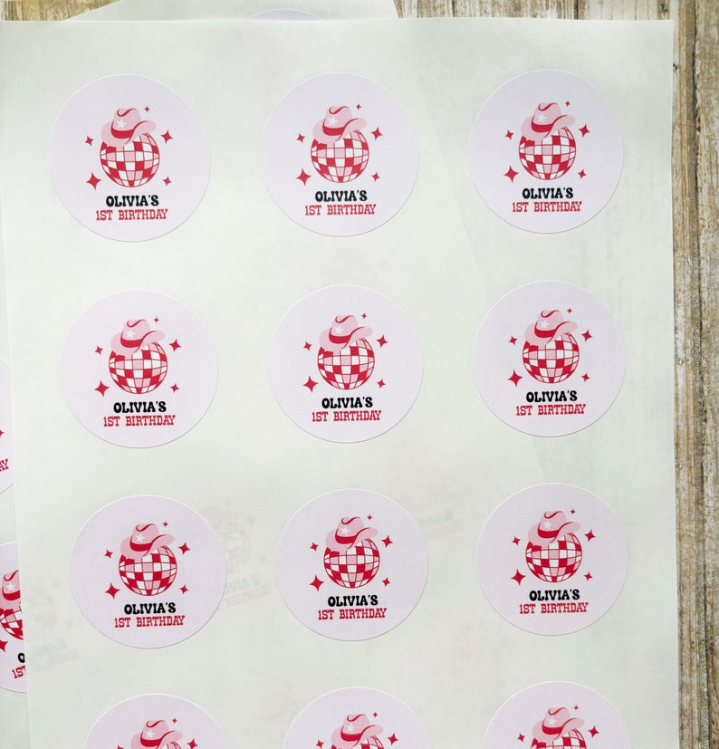 Disco Cowgirl Birthday Labels, Let's Go Girls, Pink Cowgirl, Western ...