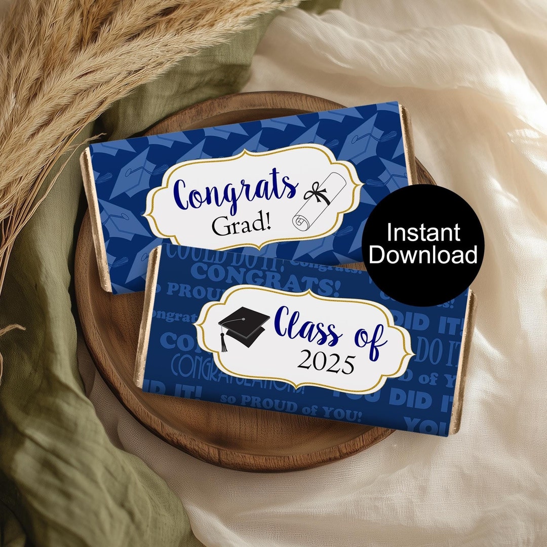 Graduation Candy Bar Wrapper, Navy Blue Chocolate Wrappers, Class of ...