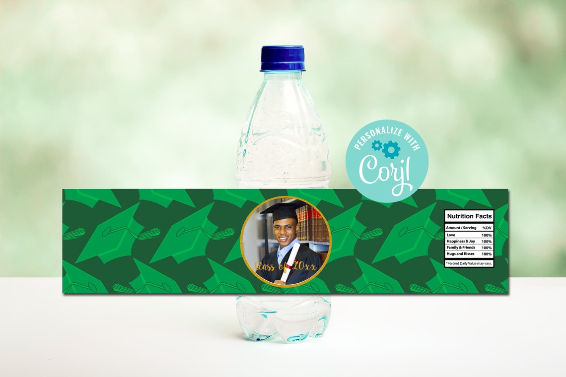 Editable Graduation Photo Water Bottle Labels Green - Etsy