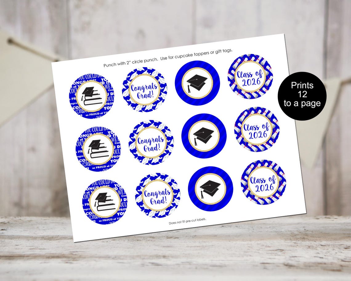 Royal Blue Graduation Cupcake Toppers, Blue Graduation Decor, Class of ...