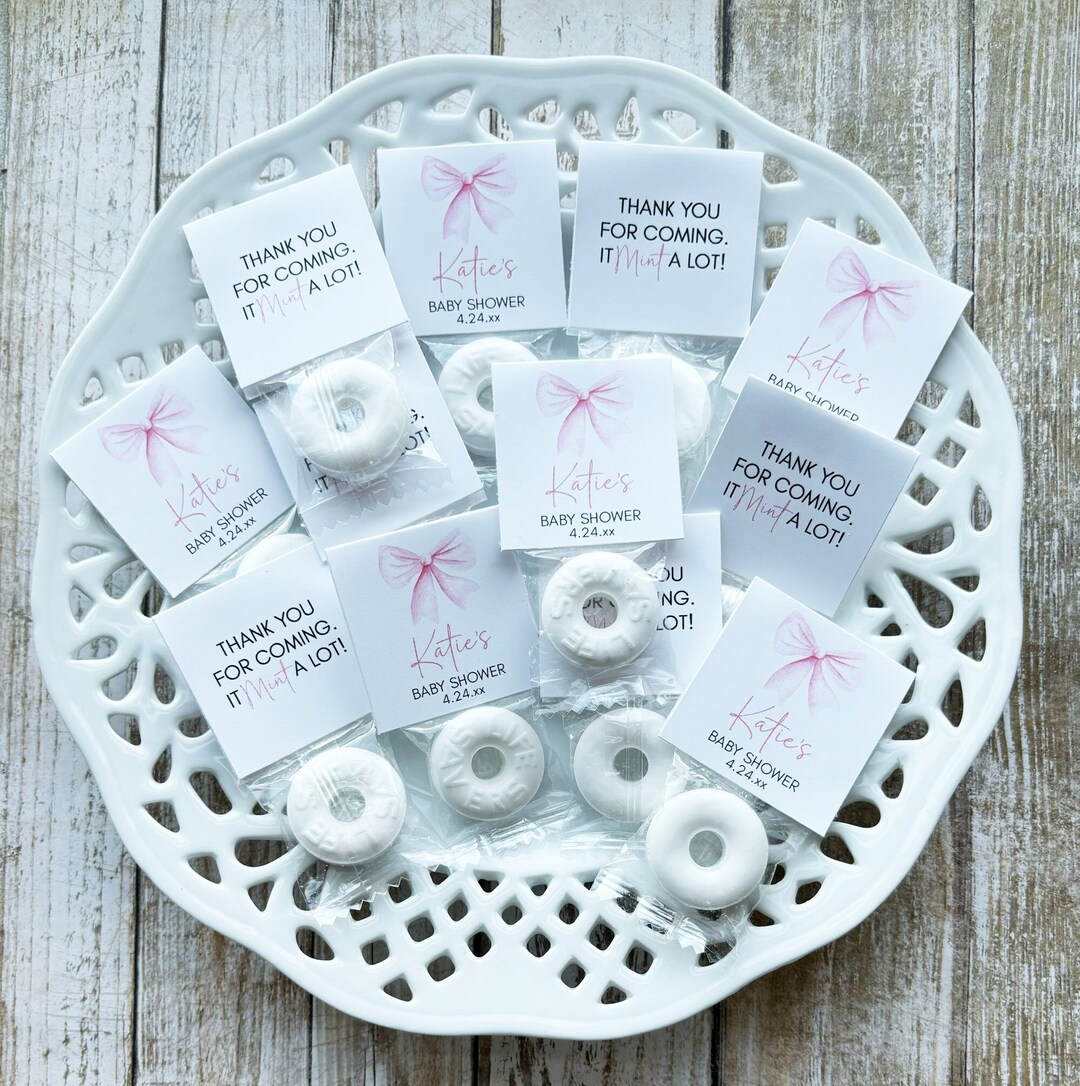 Pink Bow Baby Shower Mint Favors, Coquette Theme, Custom Baby Mints ...